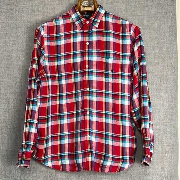 Lauren Ralph Lauren | Tops | Lauren Ralph Lauren Plaid Linen Long ...